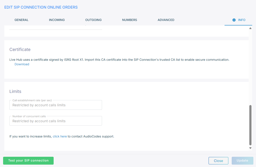 Configure call limits